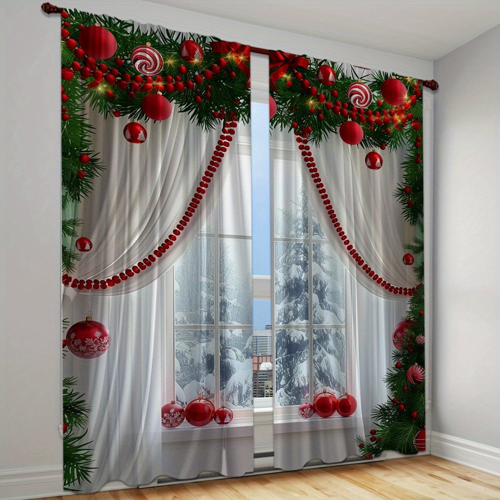 2pcs Set Bell Ornament Print Curtains Modern Art r Style Polyester Rod ...