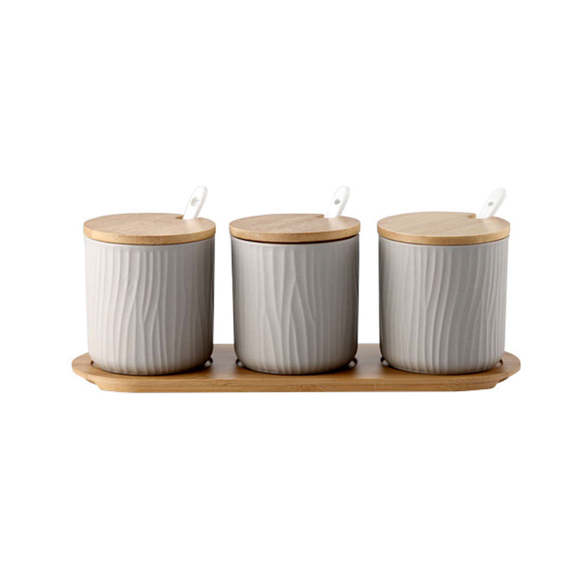 2pcs Set Ceramic Spice Cans Sugar Bowl Ceramic Sugar Bowl with Spoon and Bamboo Lid for Tea ...
