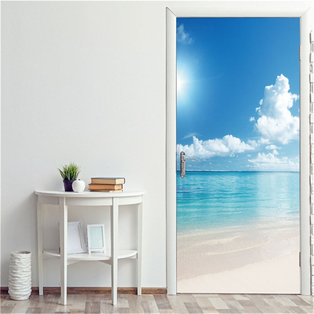 2pcs/Set Colored Waterfall 3D Adhesive Doors Wallpaper Vinyl Sliding ...