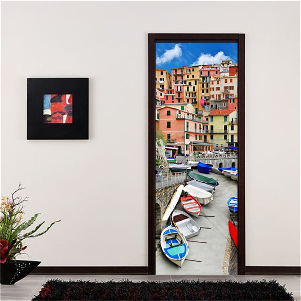 2pcs/Set Colored Waterfall 3D Adhesive Doors Wallpaper Vinyl Sliding ...