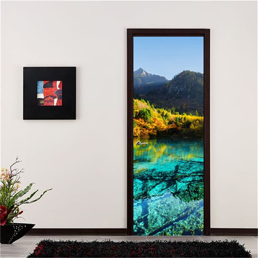 2pcs/Set Colored Waterfall 3D Adhesive Doors Wallpaper Vinyl Sliding ...