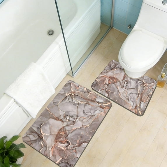 2pcs Set Crystal Velvet U-Shaped Bathroom Floor Mat - Water Absorbing ...