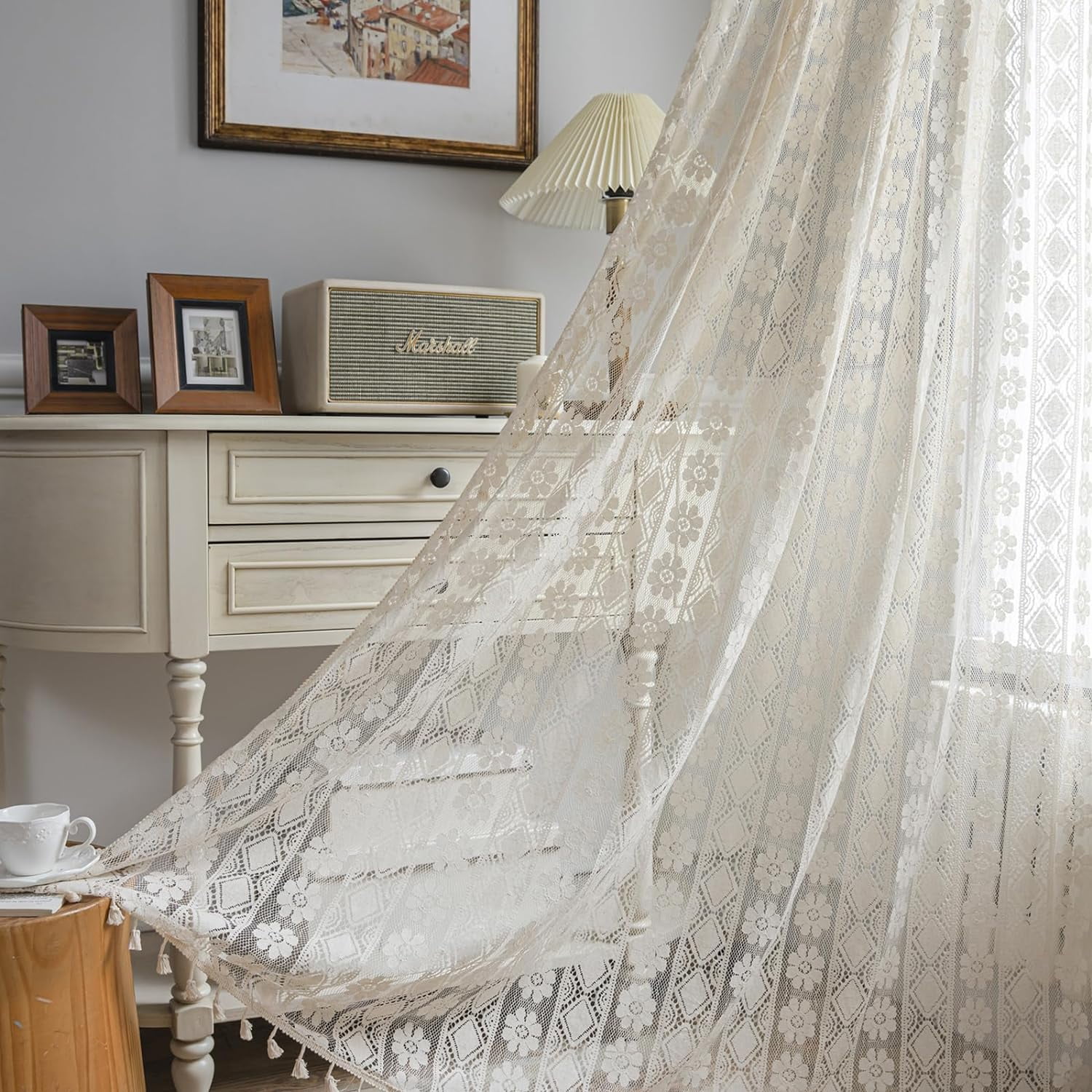 2pcs Set Curtains Transparent Flower Embroidery Translucent Curtain ...