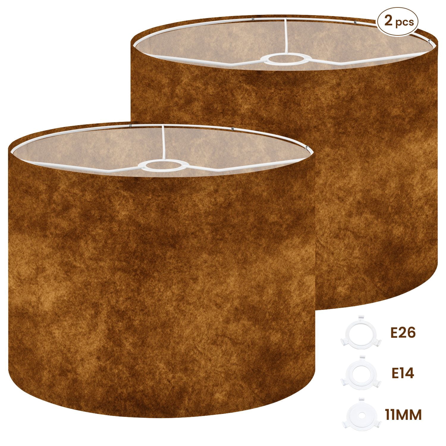 2pcs Set Drum Lampshades (13"x 13"x 10"), Brown texture dark coffee ...