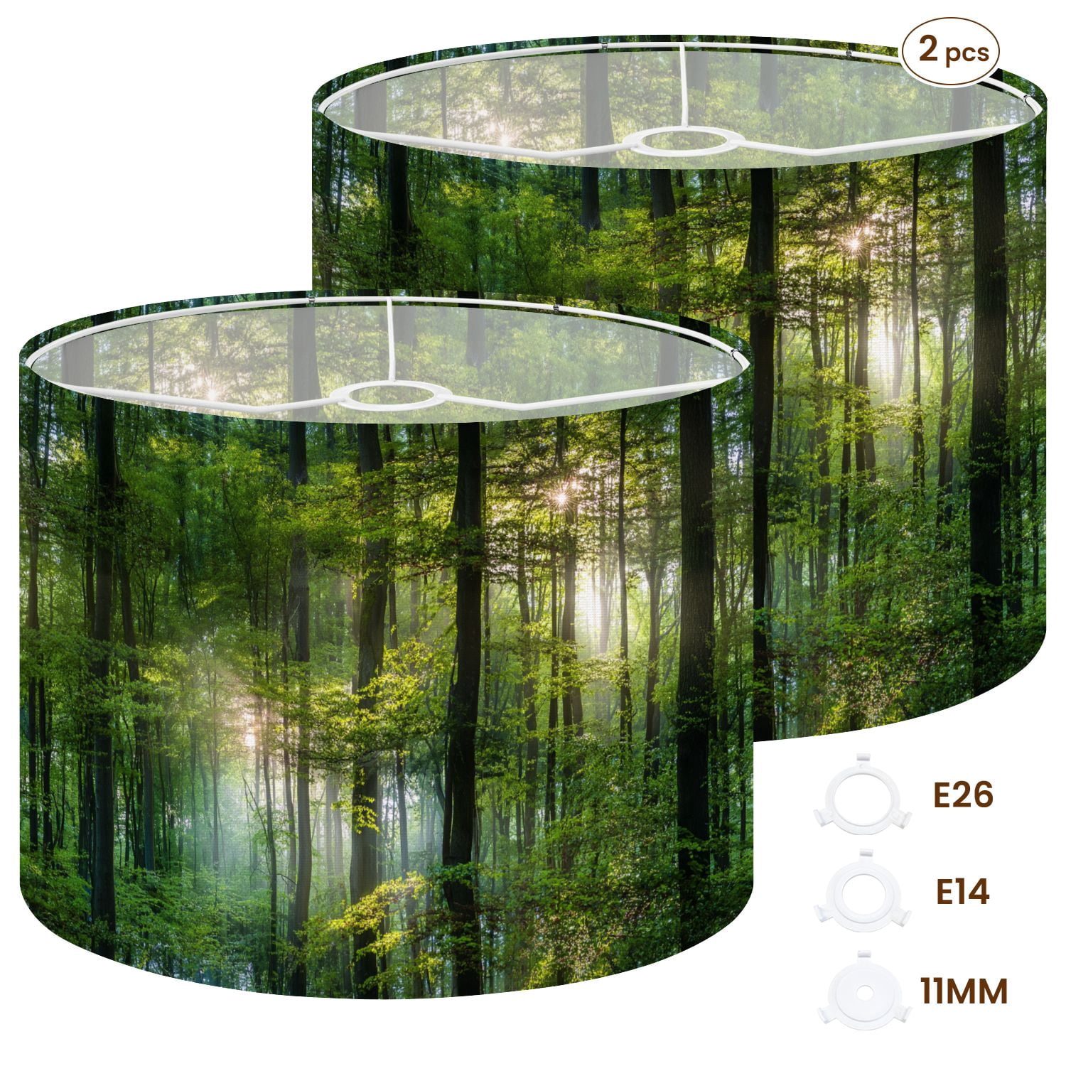 2pcs Set Drum Lampshades (13"x 13"x 10"), Green Natural Beech Tree ...