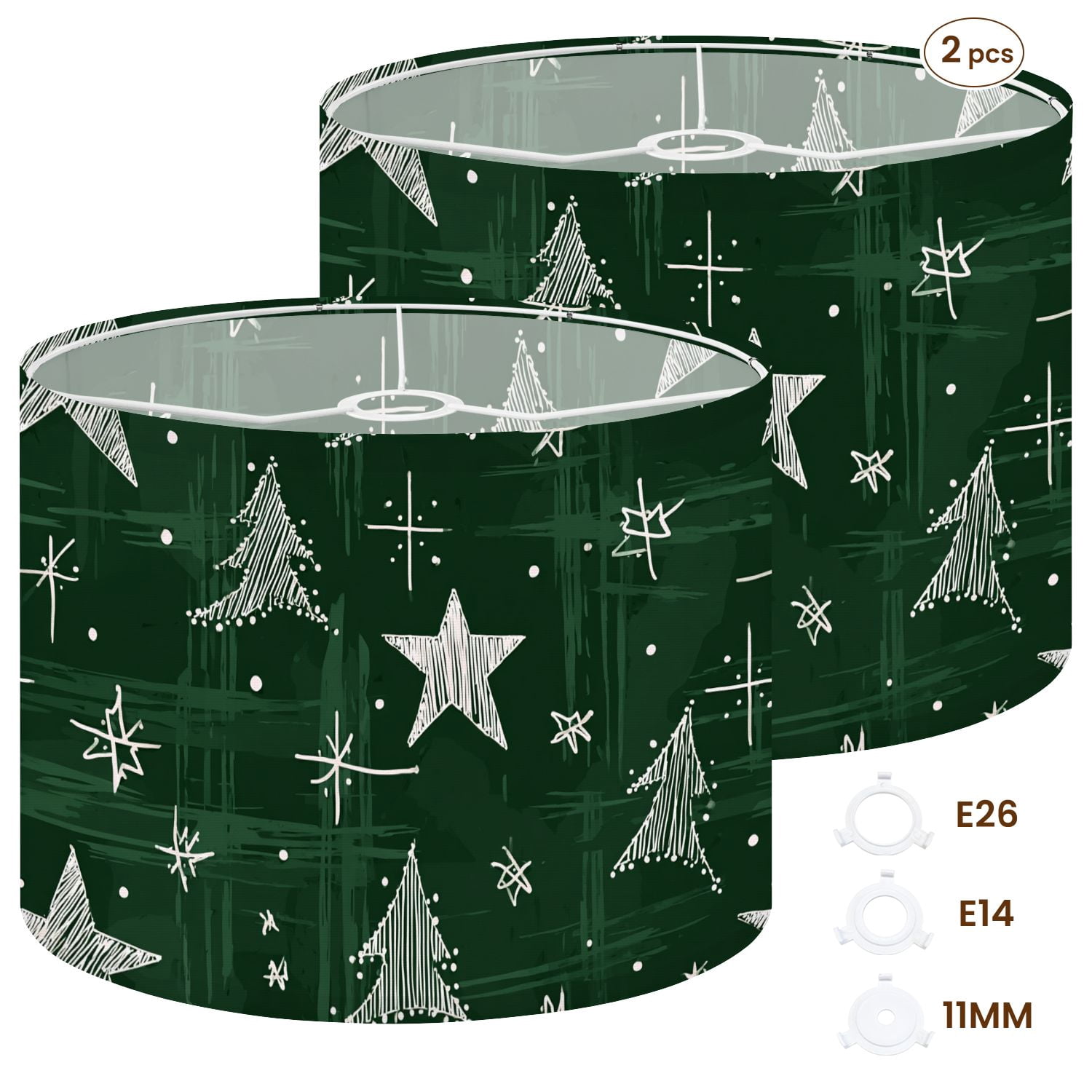 2pcs Set Drum Lampshades (13"x 13"x 10"), Hand Drawn Christmas Tree ...