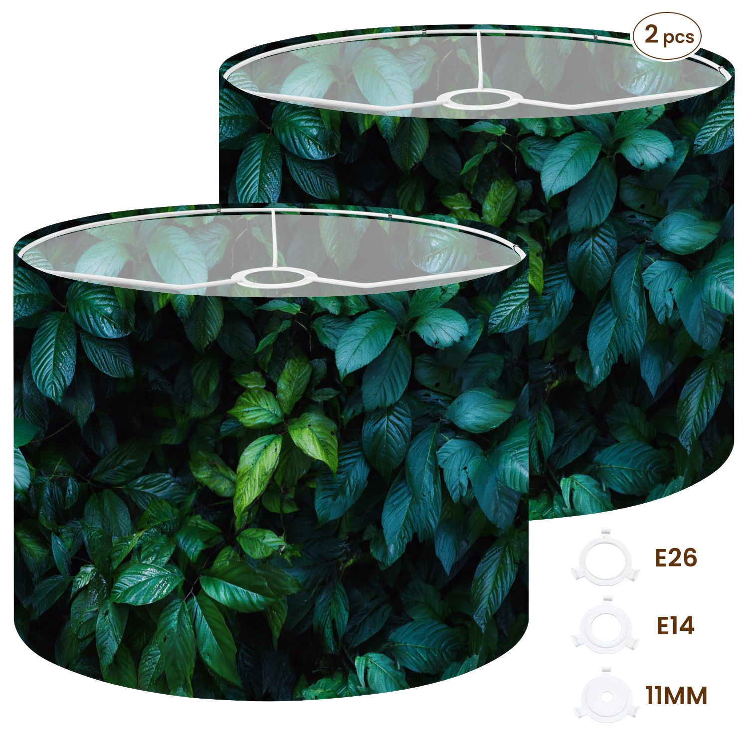 2pcs Set Drum Lampshades (13"x 13"x 10"), Jungle leaves Fabric Lamp ...