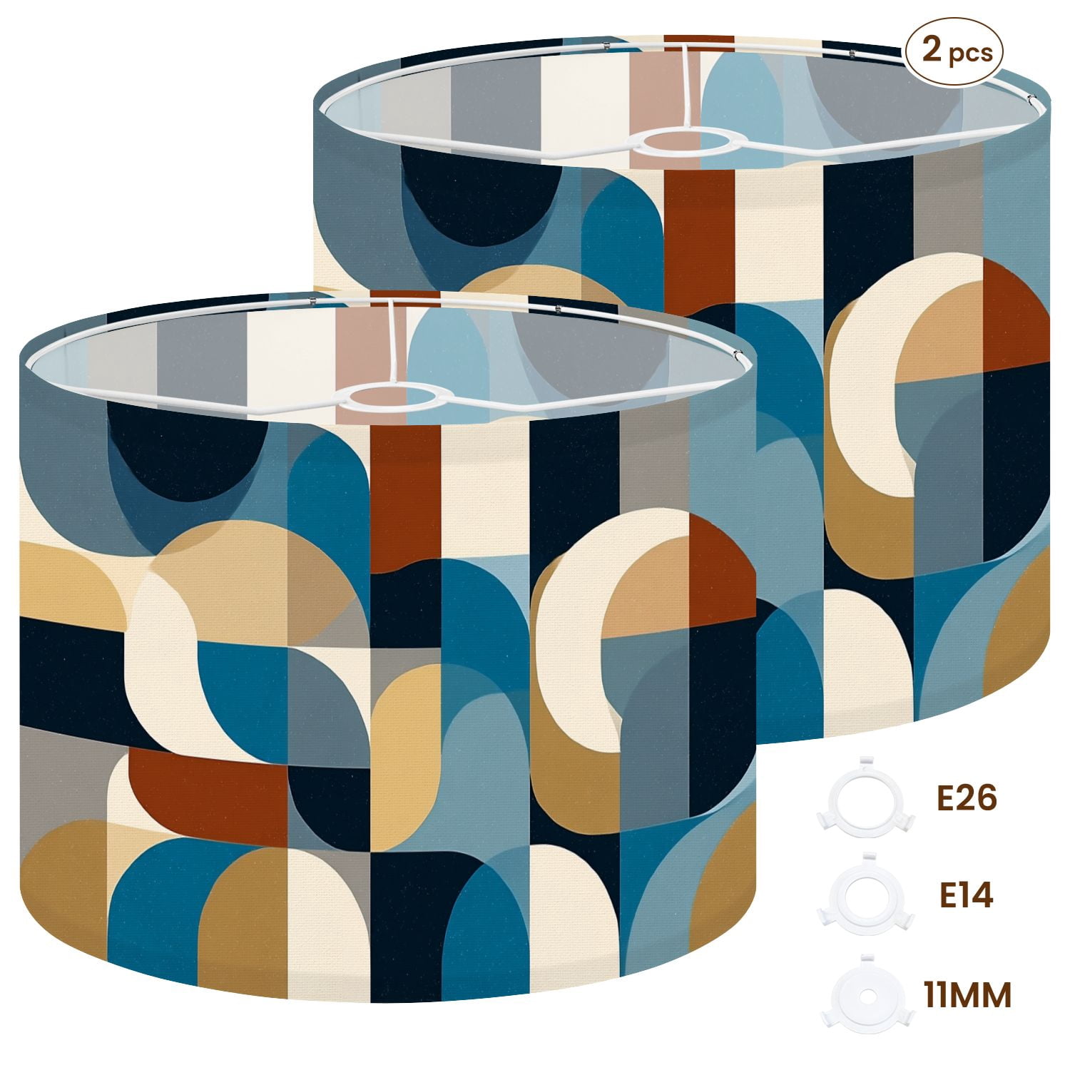 2pcs Set Drum Lampshades (13"x 13"x 10"), Mid century geometric ...