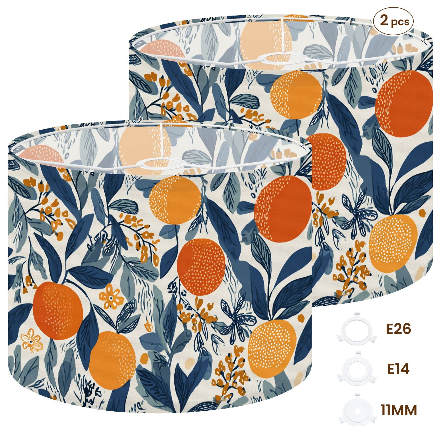 2pcs Set Drum Lampshades (13"x 13"x 10"), Orange Fruit Blue Orange ...