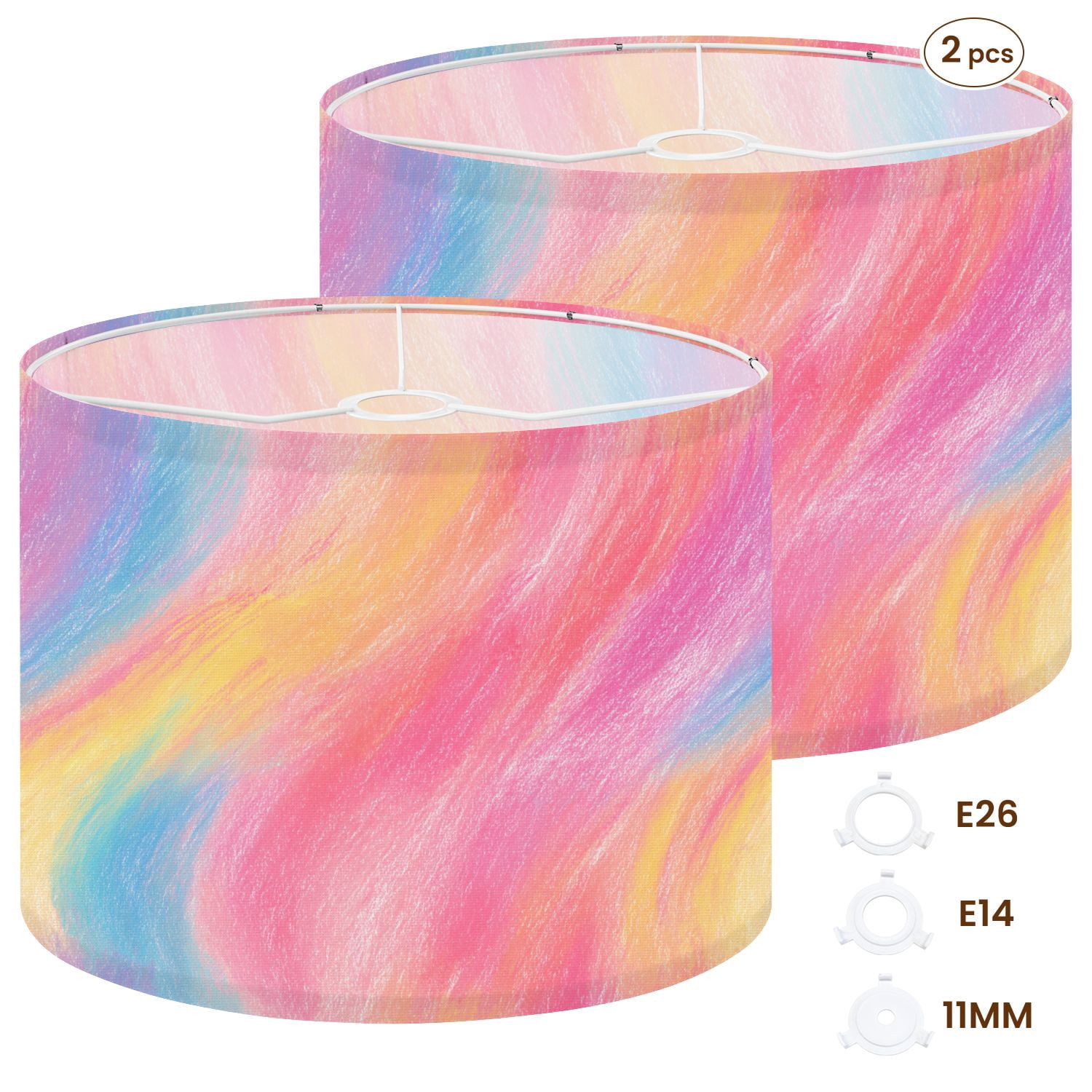 2pcs Set Drum Lampshades (13"x 13"x 10"), Pastel Rainbow Swirl Abstract ...
