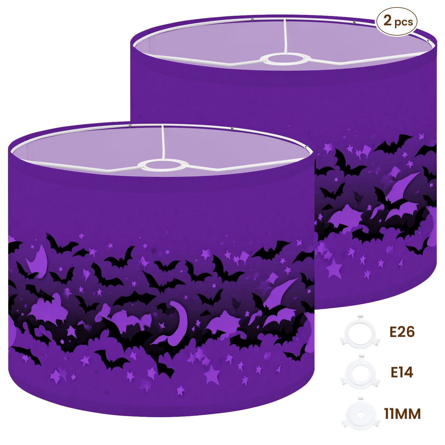 2pcs Set Drum Lampshades (13"x 13"x 10"), Seamless black bat ...