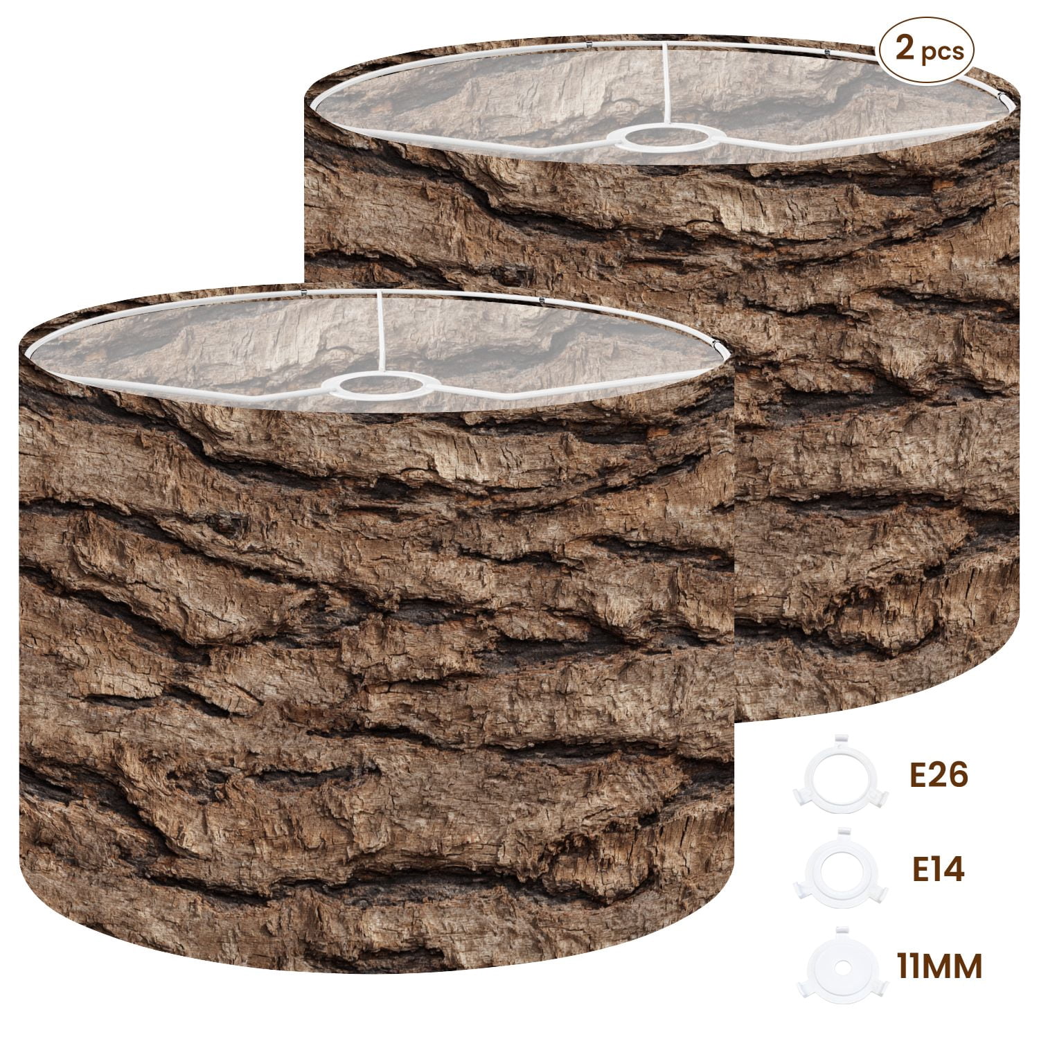 2pcs Set Drum Lampshades (13"x 13"x 10"), Seamless tree bark texture ...