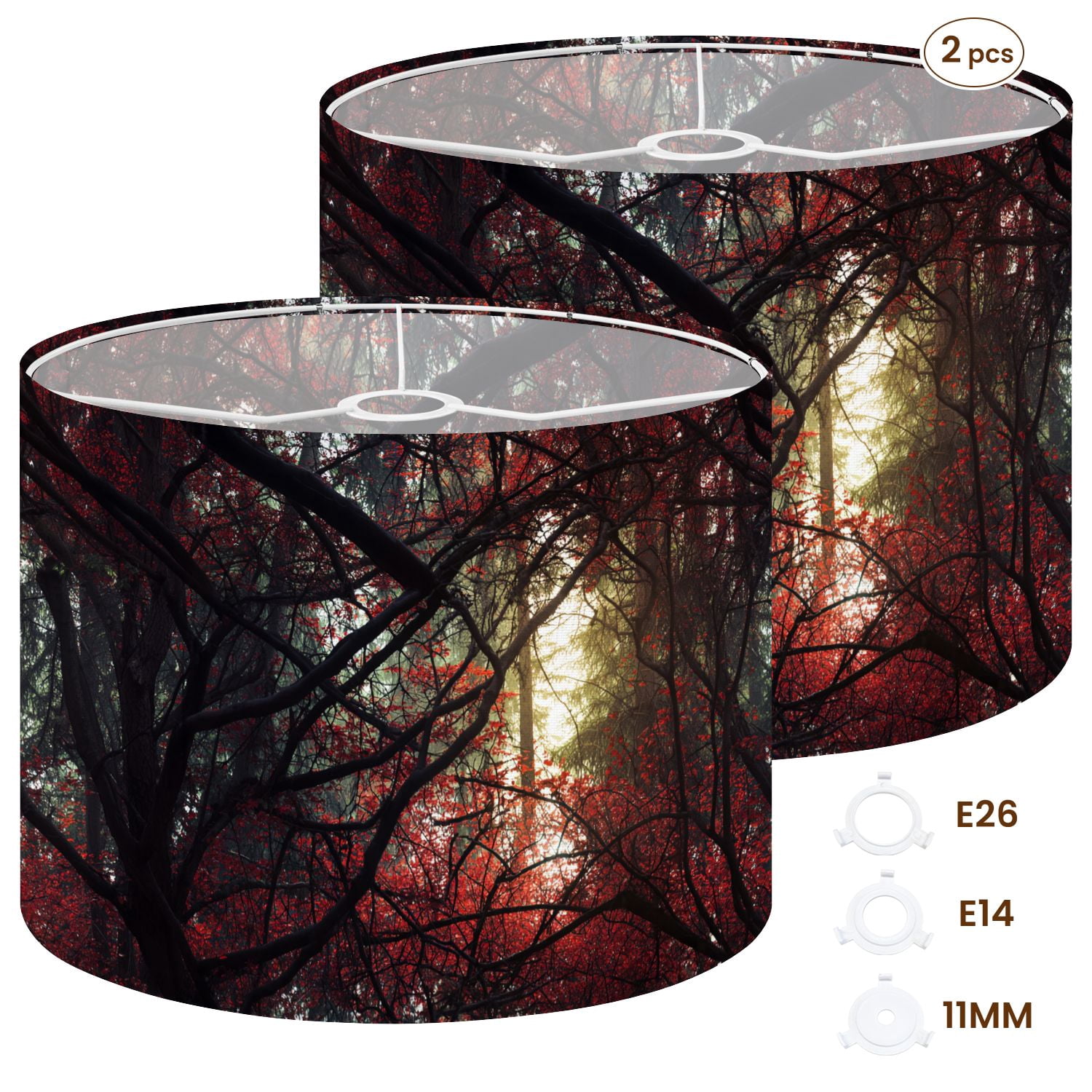 2pcs Set Drum Lampshades (13"x 13"x 10"), Sunlight coniferous forest ...