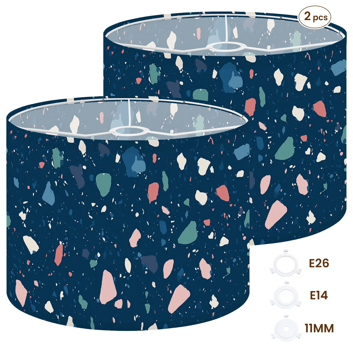 2pcs Set Drum Lampshades (13"x 13"x 10"), Terrazzo abstract blue Fabric ...