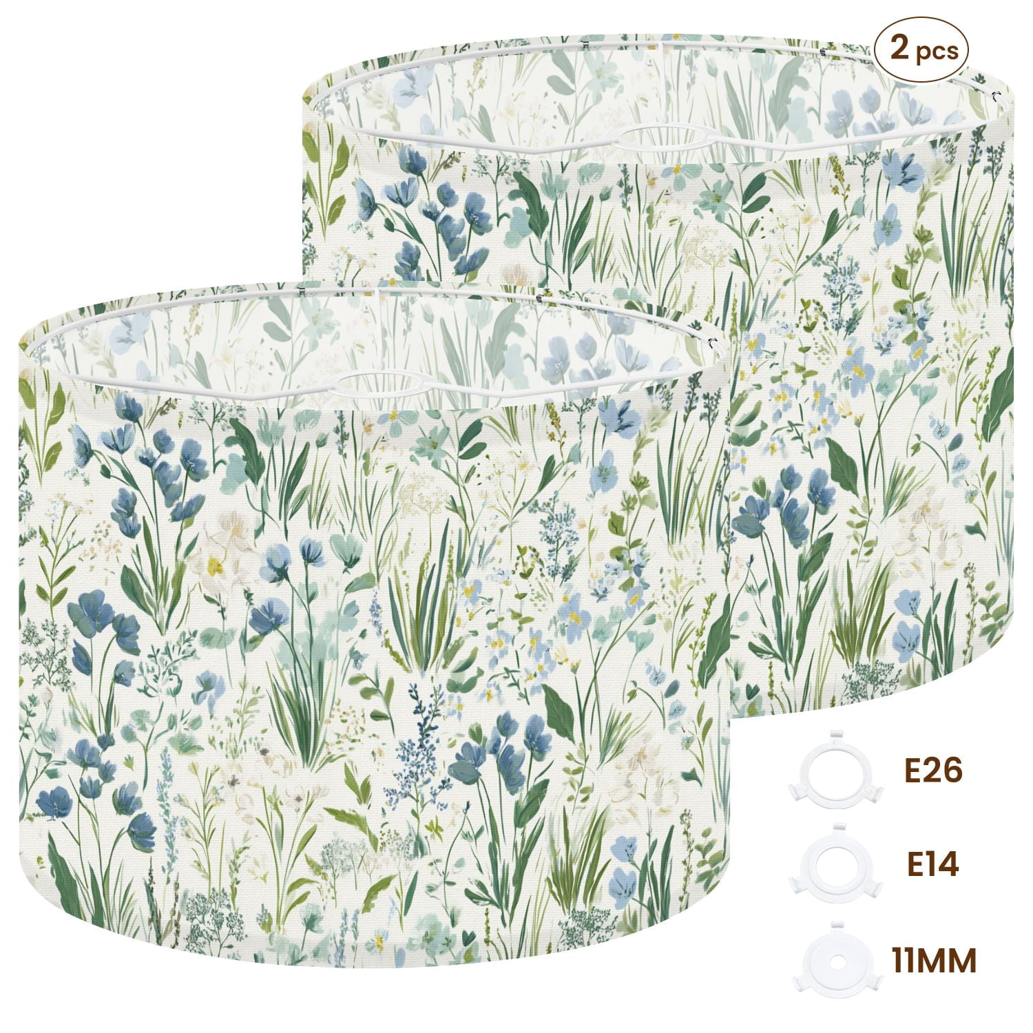 2pcs Set Drum Lampshades (13"x 13"x 10"), Watercolor Wildflower ...