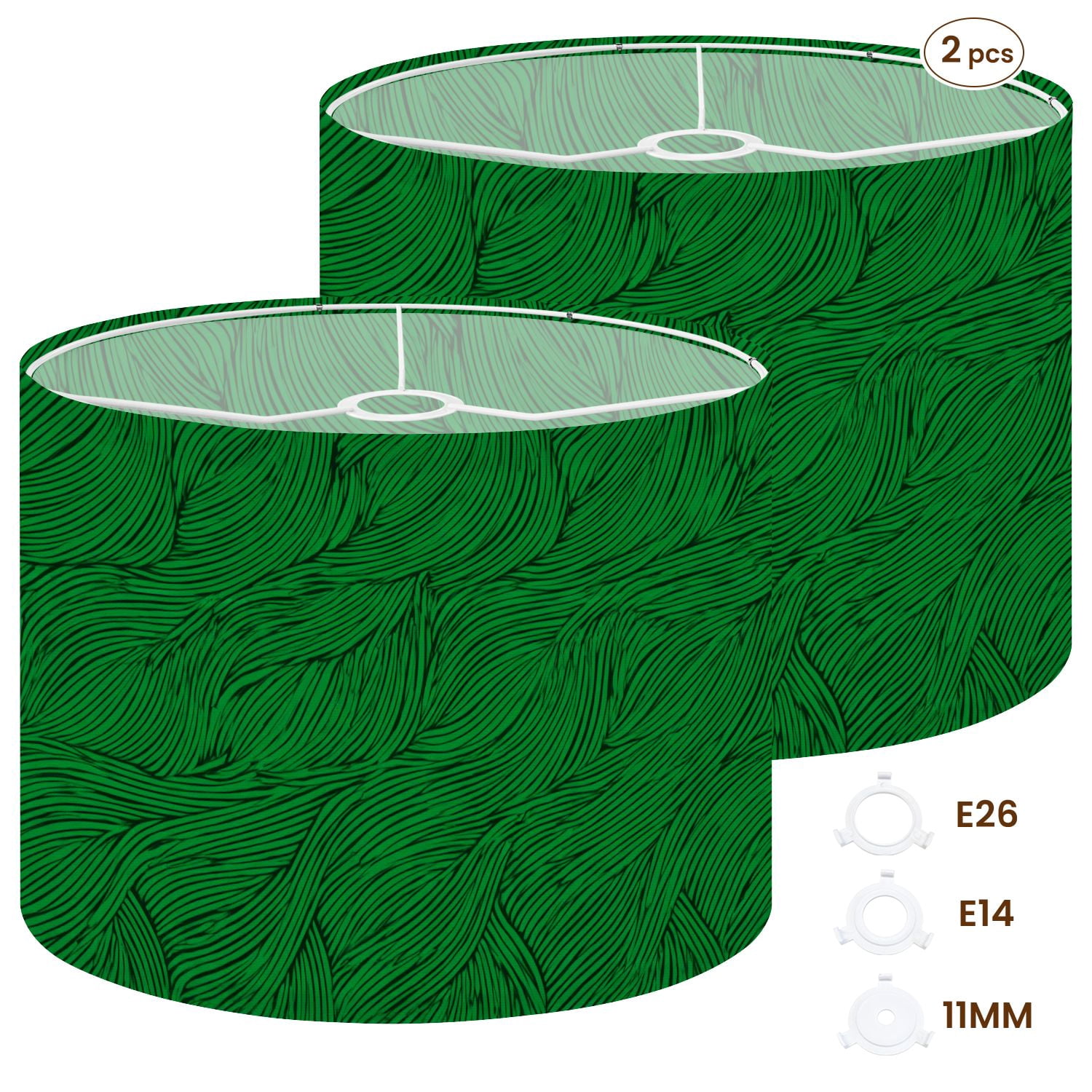 2pcs Set Drum Lampshades (13"x 13"x 10"), farm green organic abstract ...