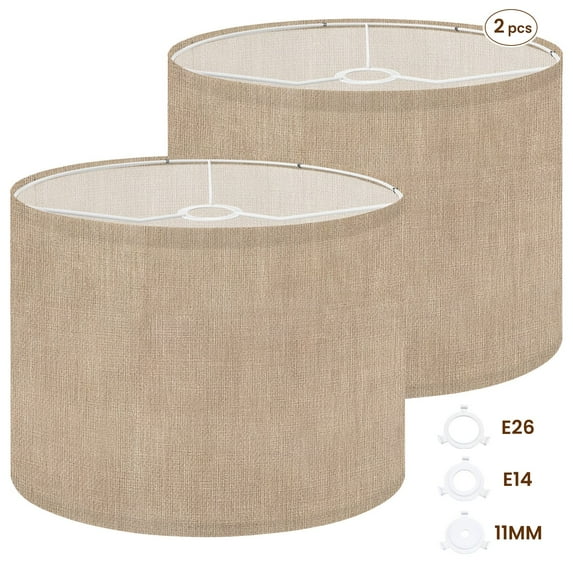 2pcs Set Drum Lampshades (13"x13"x10"), Brown light linen texture for ...