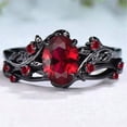 2pcs/Set Gothic Black Metal Red Gemstone Ring Set, Oval Center Stone ...