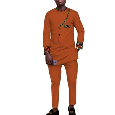 African Men Clothes Suit Dashiki Mens Top Pant 2 Pieces Outfit Set ...