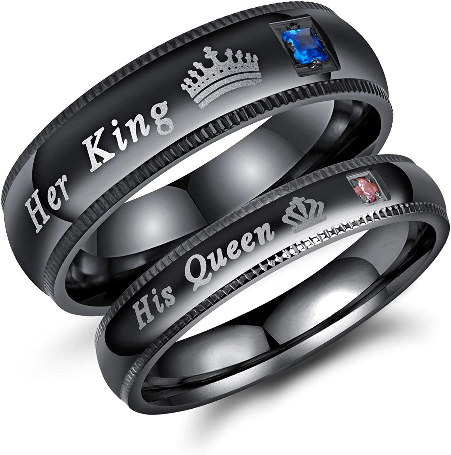 2pcs Set of His and Her Matching Promise Rings for Couples Black ...