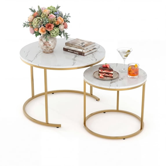 2pcs/Set Round Nesting Coffee Table, Round Coffee Table for Living Room ...
