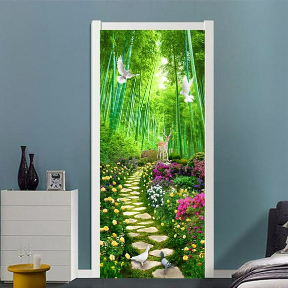 2pcs/Set Self-adhesive Door Sticker 3D Landscape Wallpaper PVC ...