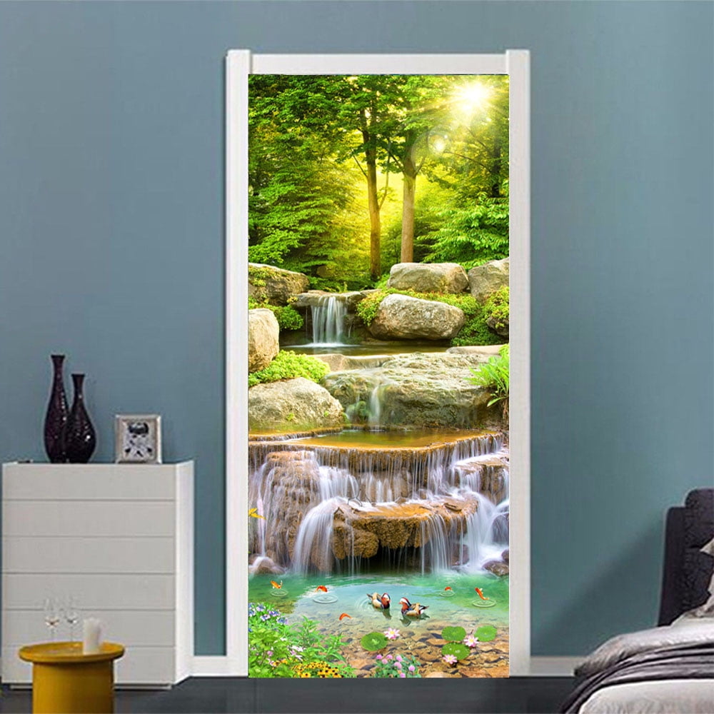 2pcs/Set Self-adhesive Door Sticker 3D Landscape Wallpaper PVC ...