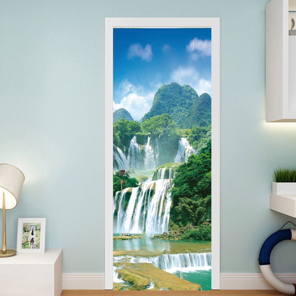 2pcs/Set Self-adhesive Door Sticker 3D Landscape Wallpaper PVC ...