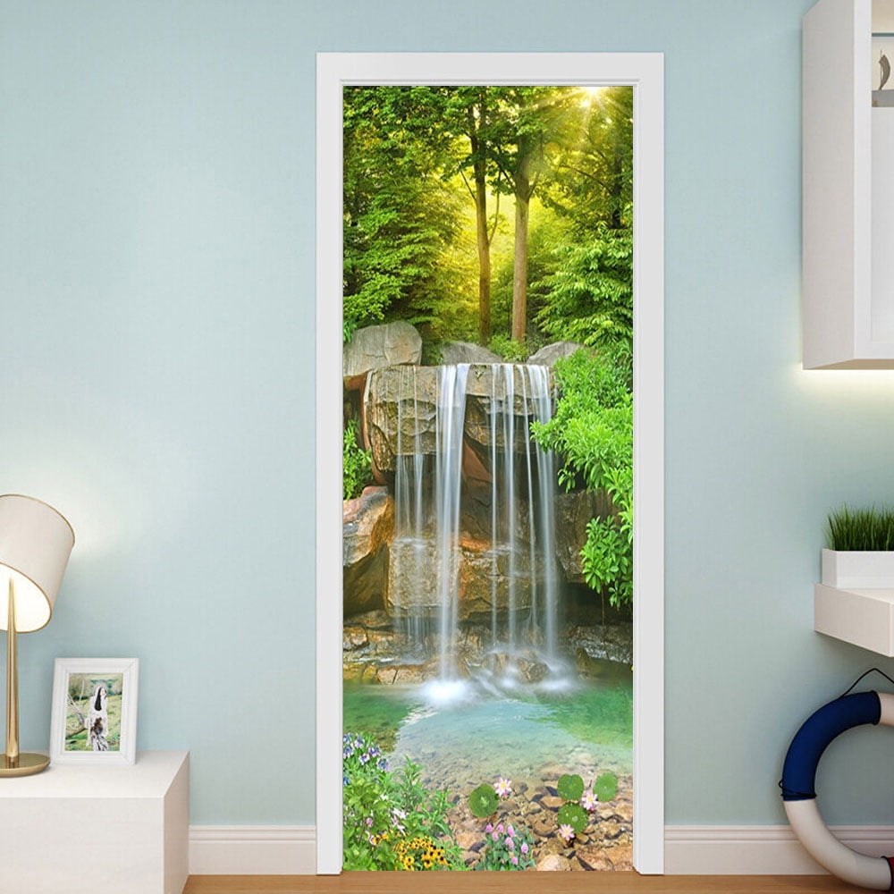 2pcs/Set Self-adhesive Door Sticker 3D Landscape Wallpaper PVC ...