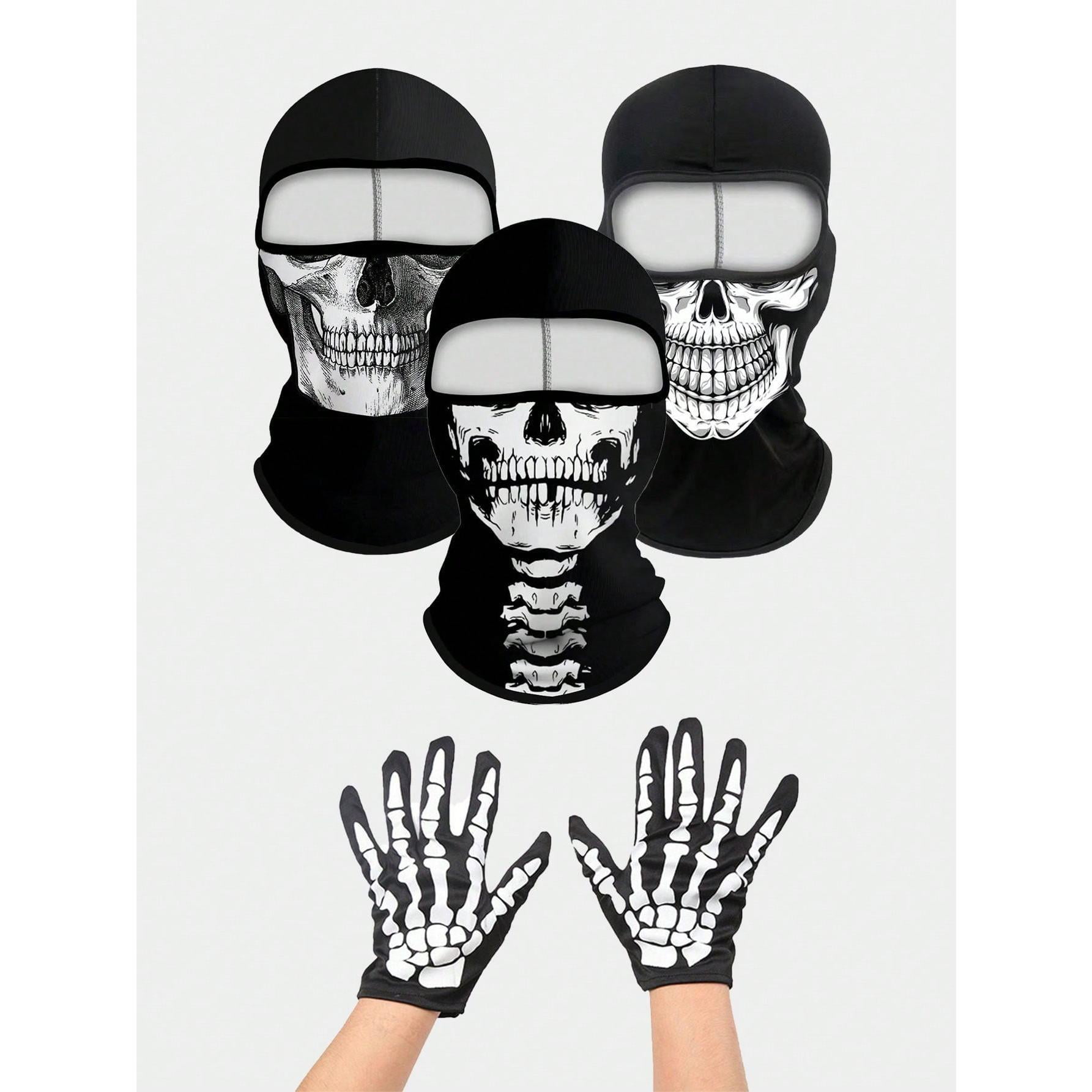 2pcs/Set Unisex Balaclava Ski Mask & Full Finger Skeleton Gloves ...
