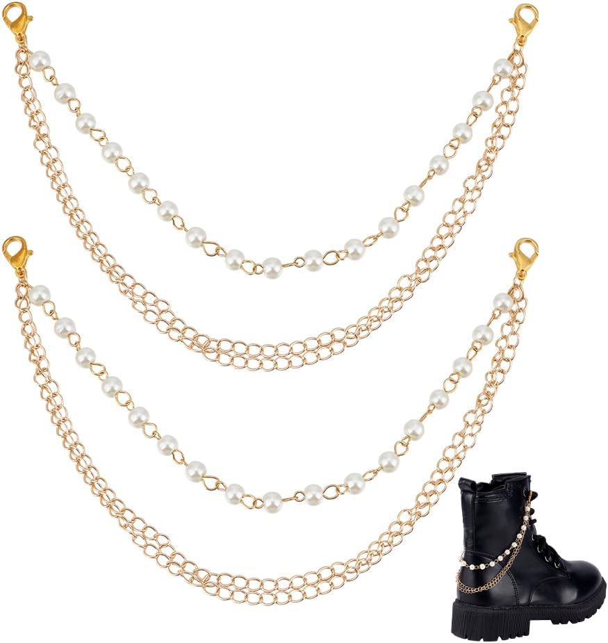 2pcs Shoe Charms Chain Metal Shoelaces Chains Pearl Shoelace Decoration ...