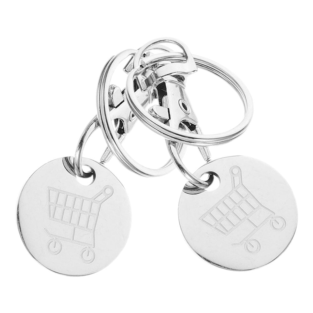2pcs Shopping Trolley Tokens With Key Rings Stainless Steel Shopping ...
