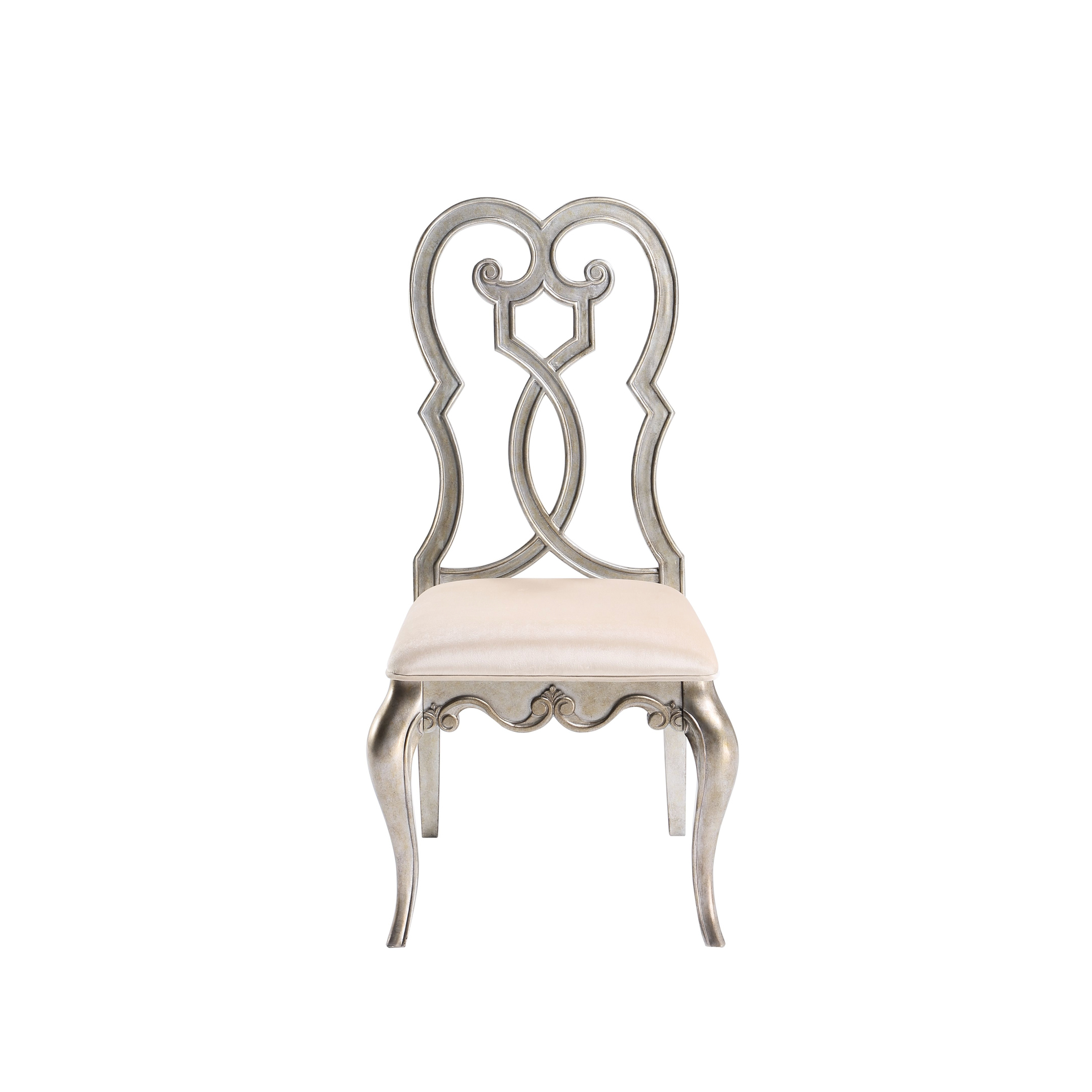 2pcs Side Chair In Antique Champagne - Velvet Upholstery, Vintage ...