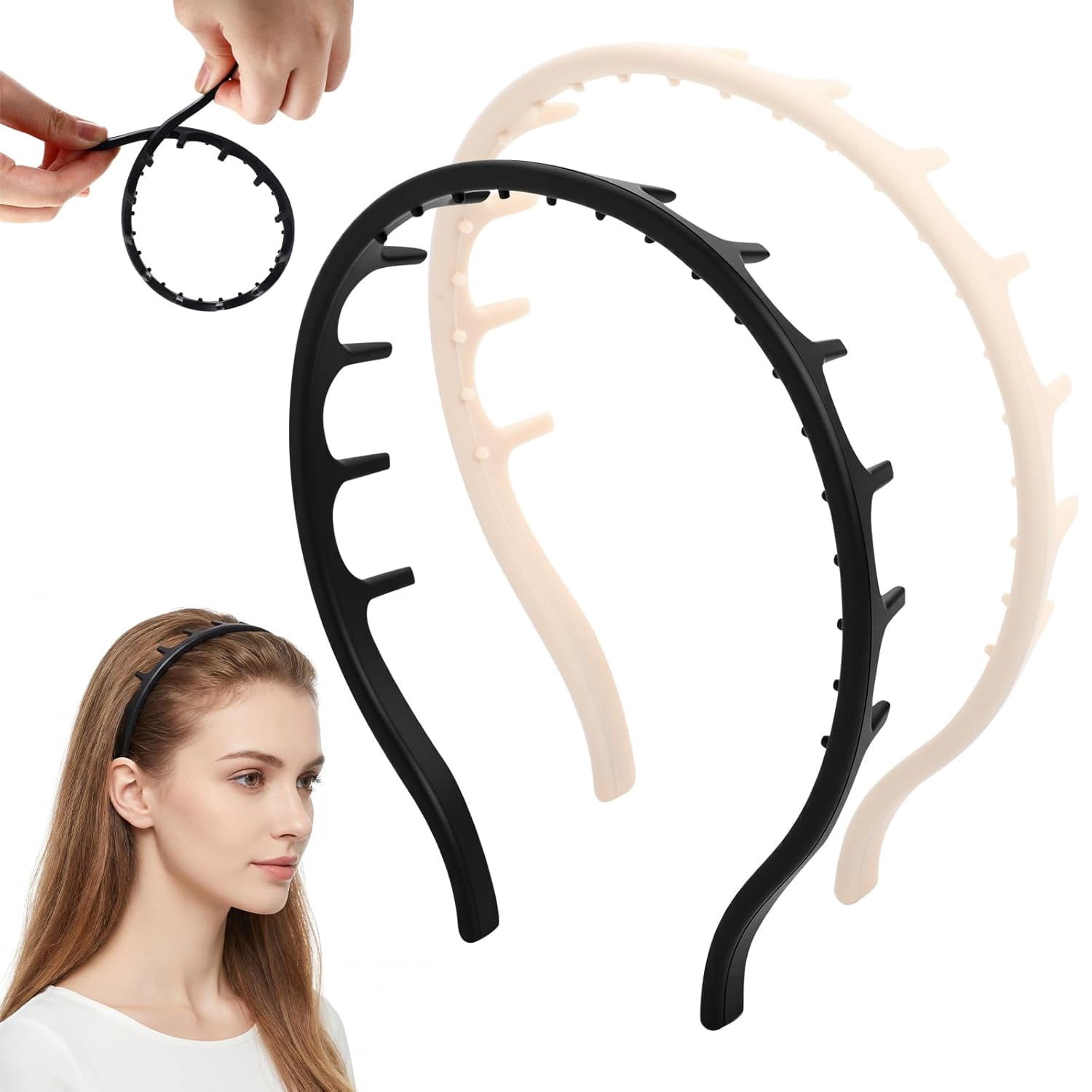 2pcs Silicone Comb Headbands for Women Non Slip, No Headache Soft ...
