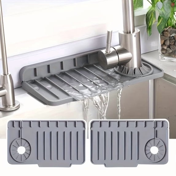 2pcs Silicone Draining Mat Set - Anti-Splash Kitchen Faucet Draining ...