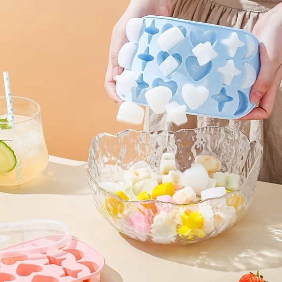 2pcs BPA-Free Silicone Ice Cube Tray with Lid - Fun Moon, Star & Heart ...
