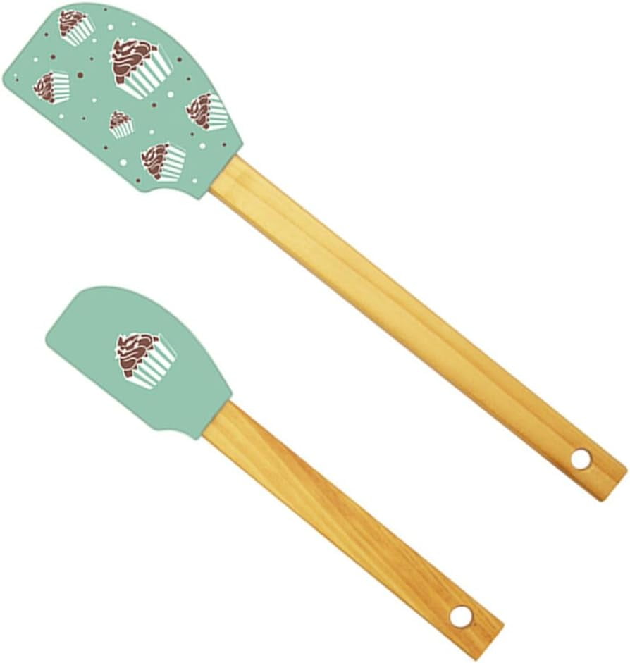 2pcs Silicone Kitchen Baking Spatulas with Ergonomic Wooden Handles Non ...