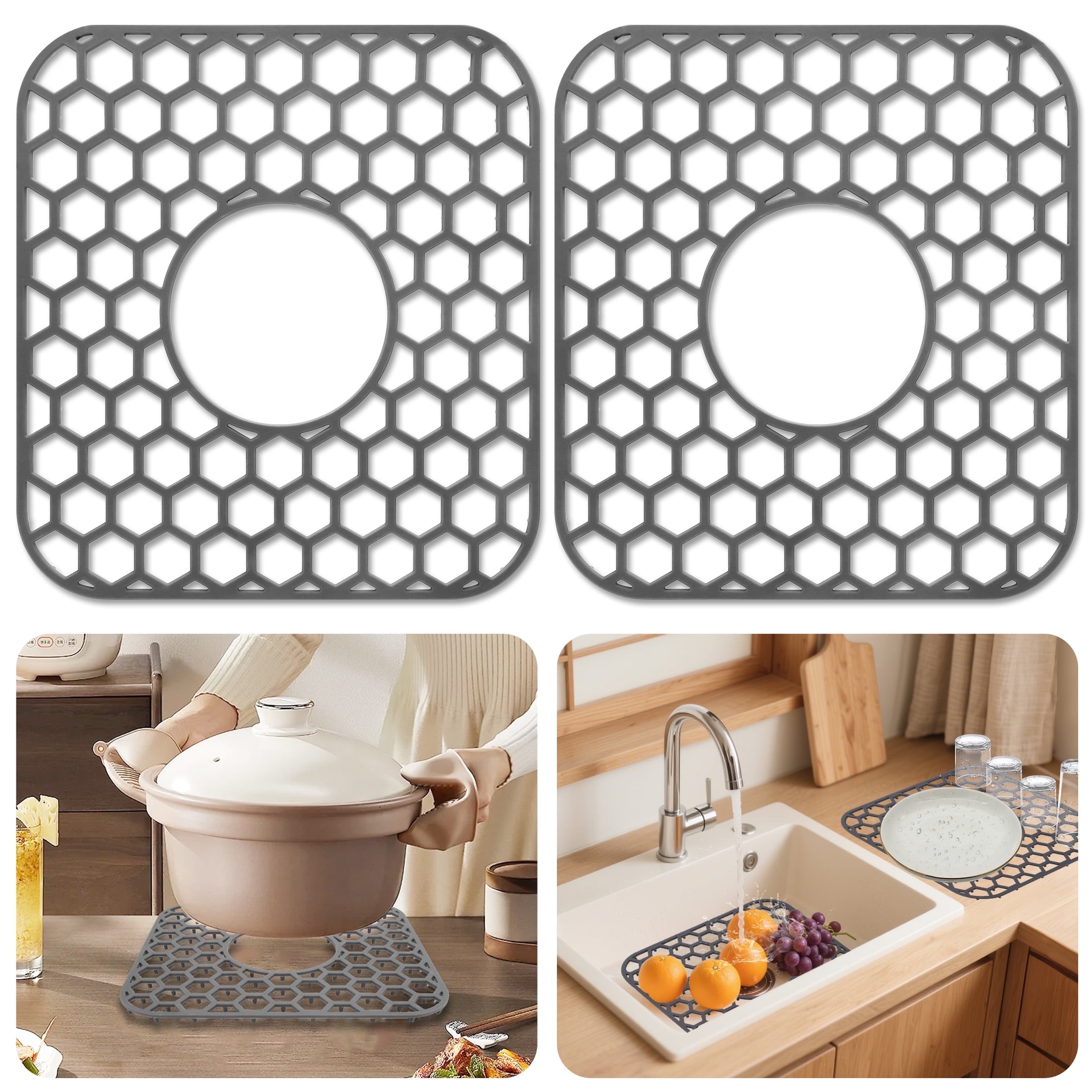 2pcs Silicone Sink Protectors for Kitchen Sink, EEEkit Non-slip ...