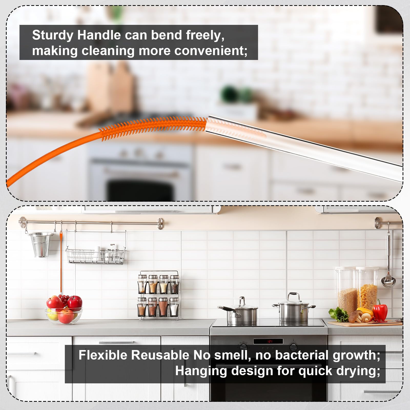 2pcs Silicone Straw Brushes, 6mm+8mm Extra Long Straw Cleaning Brush ...