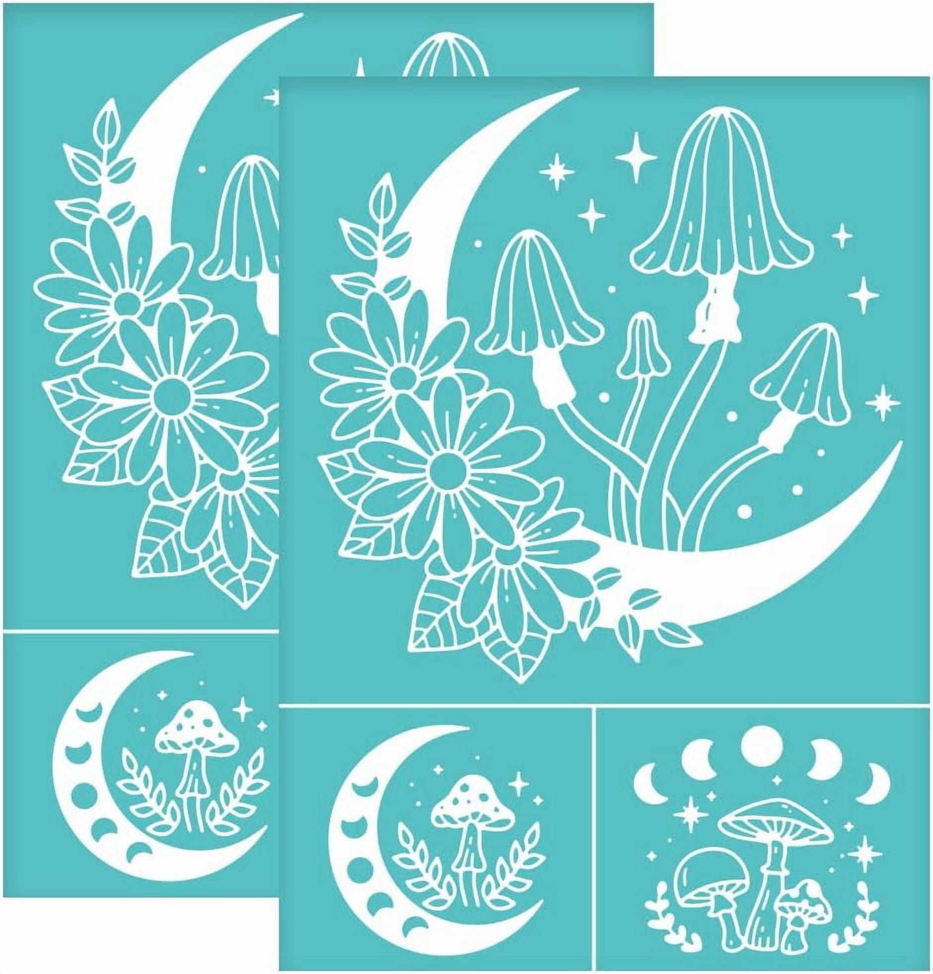 2pcs Silk Screen Printing Stencils Mushroom Moon Star Stencil Self Adhesive Mesh Transfers ...