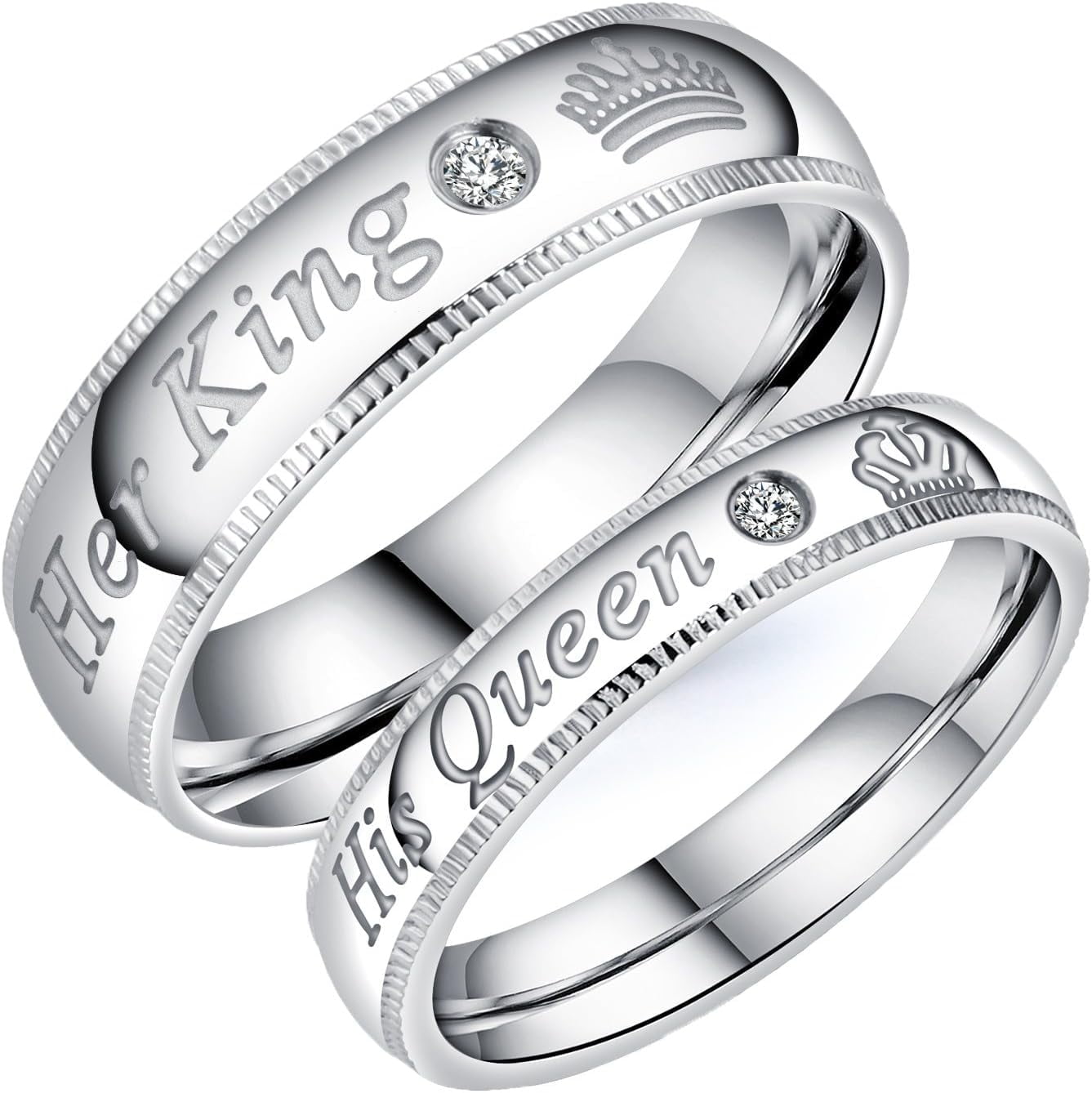 2pcs Silver Matching Couple Promise Rings Set His Queen Her King ...