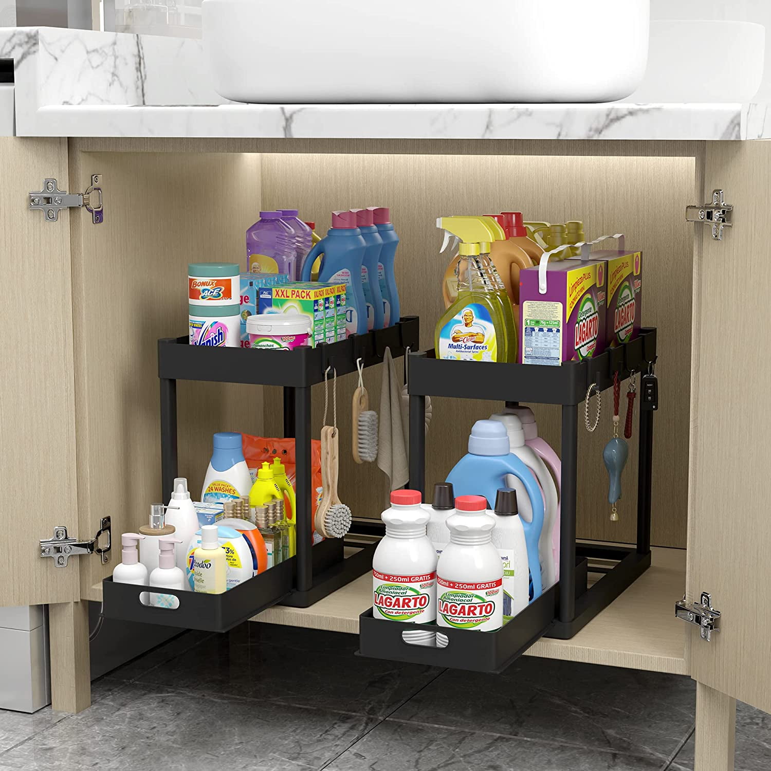 2pcs Under Sink Organizer Bathroom Storage Cabinet 2 tier Sliding ...