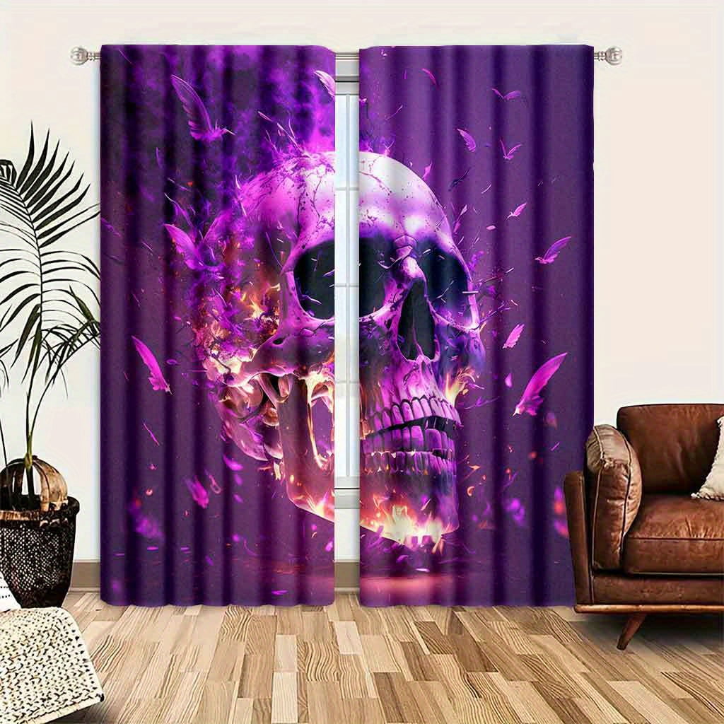 2pcs Skull Pattern Curtains rative Grommet Top Window Drape Window ...