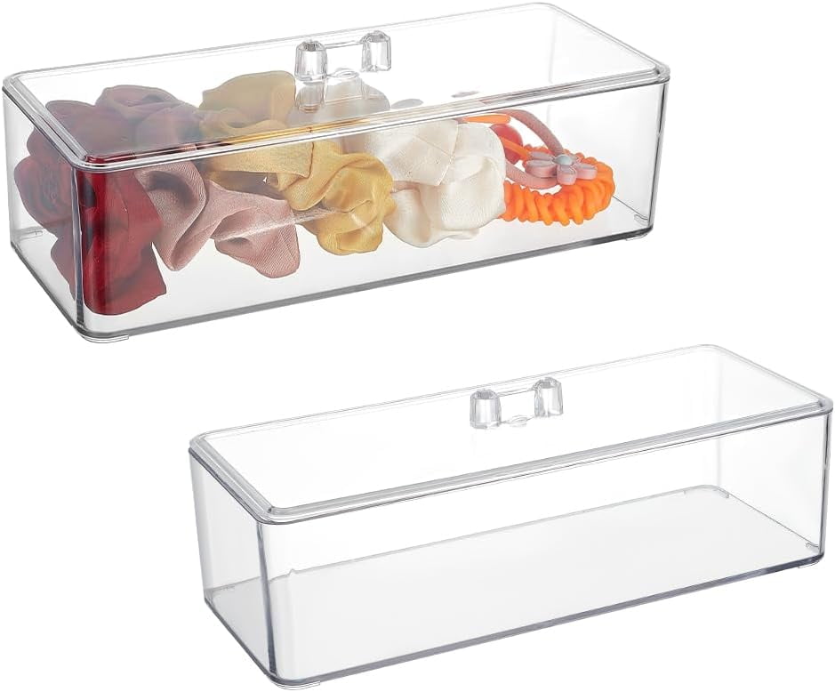 2pcs Small Plastic Makeup Storage 9x3.5x3.1 inch Acrylic Container with ...