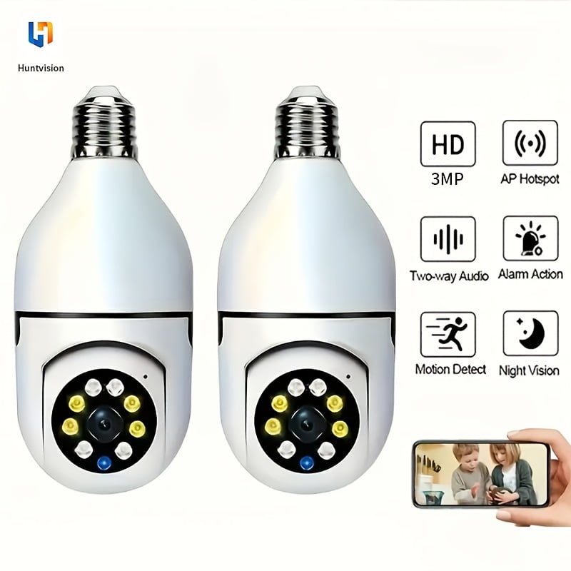 2pcs Smart HD 3MP WiFi Bulb Home Security Camera For Home/Office/Garage ...