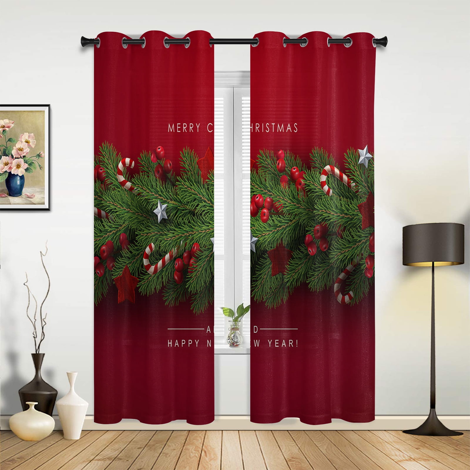 2pcs Snowflake Tree Elk Print Curtains Party ration Curtains Suitable ...