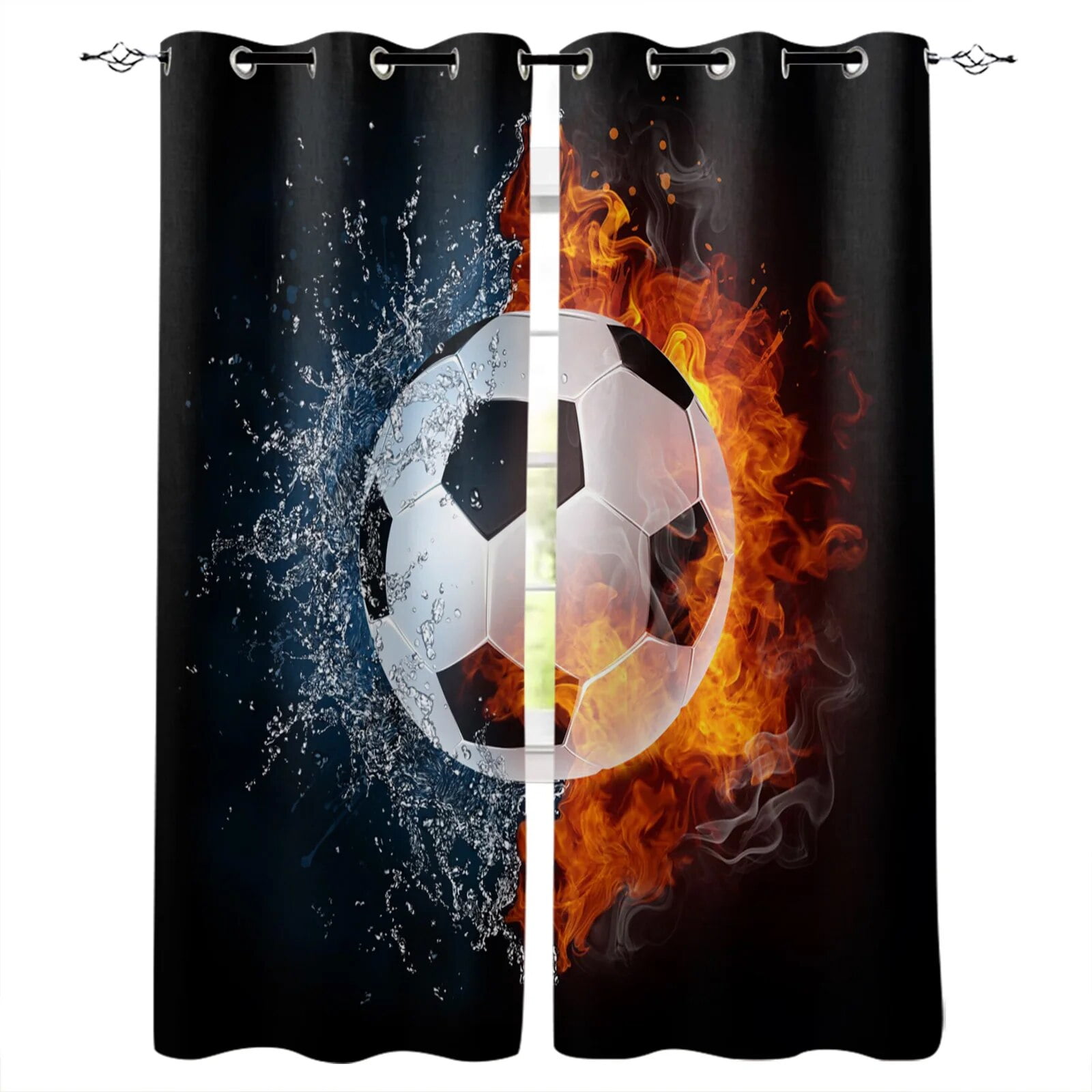 2pcs Soccer Balls Football Window Curtains for Living Room Curtains ...