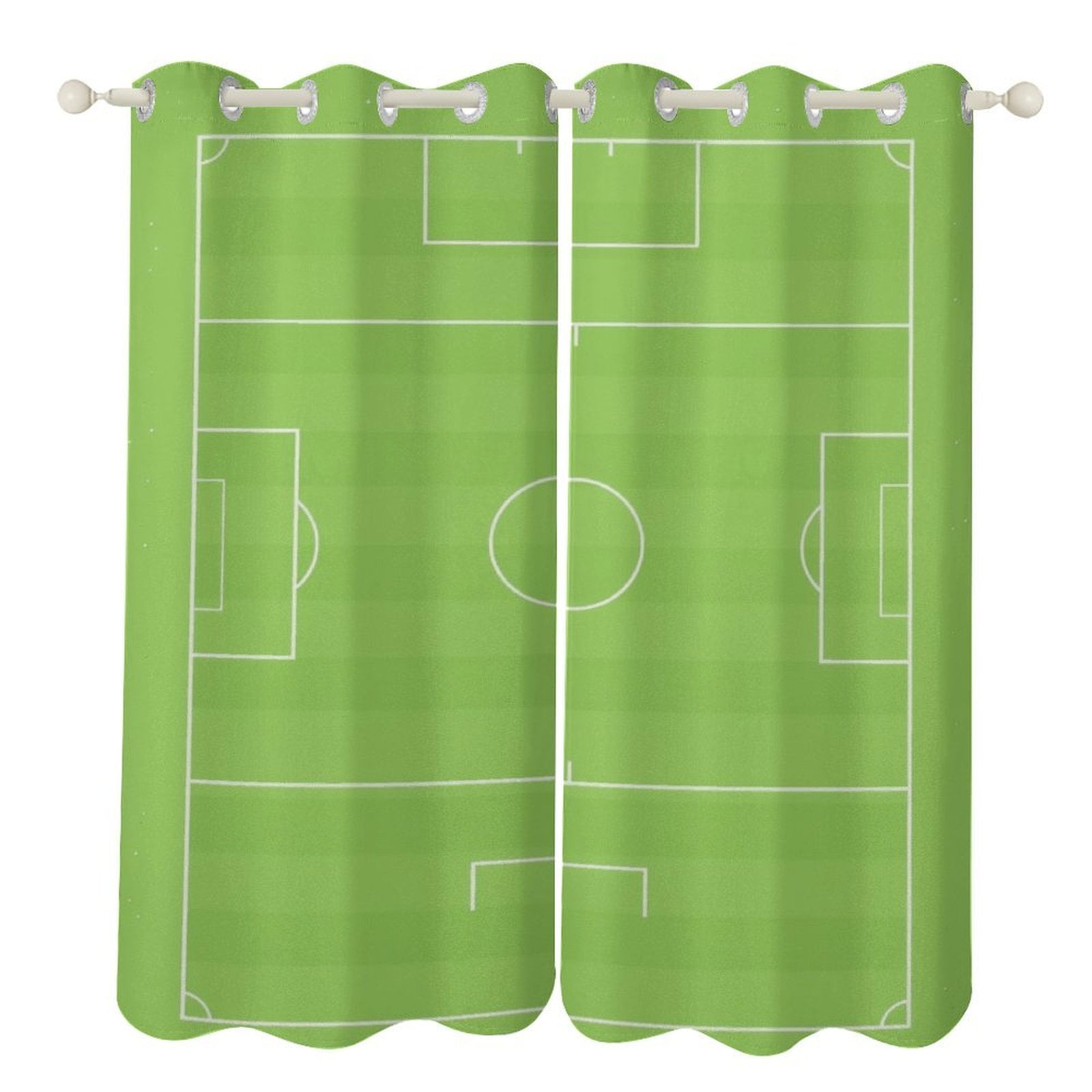 2pcs Soccer Field Diagram Curtains For Living Room Grommet Top Window ...