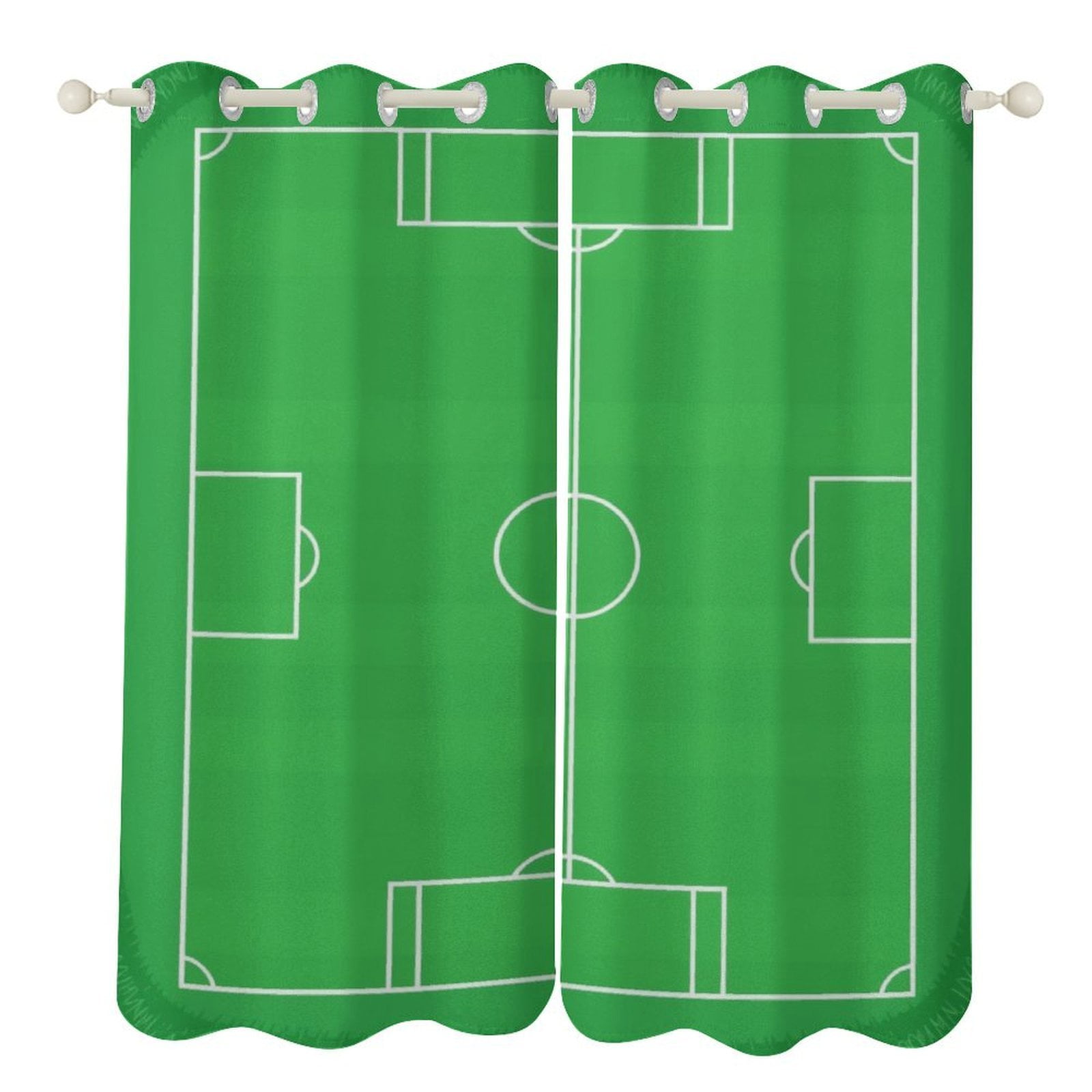 2pcs Soccer Field Diagram Curtains For Living Room Grommet Top Window ...