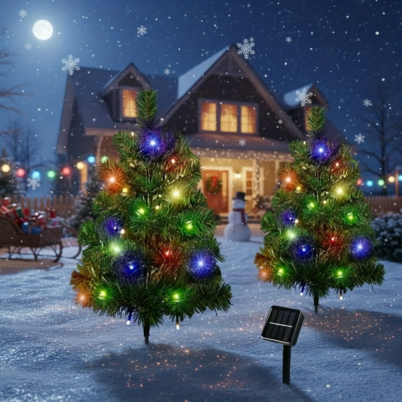 2pcs Solar Christmas Cedar Tree Lights Outdoor Lawn Ground Plug Patio ...